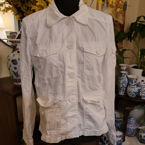 J. Crew | Jackets & Coats | Jcrew White Cotton Cargo Jacket M | Poshmark